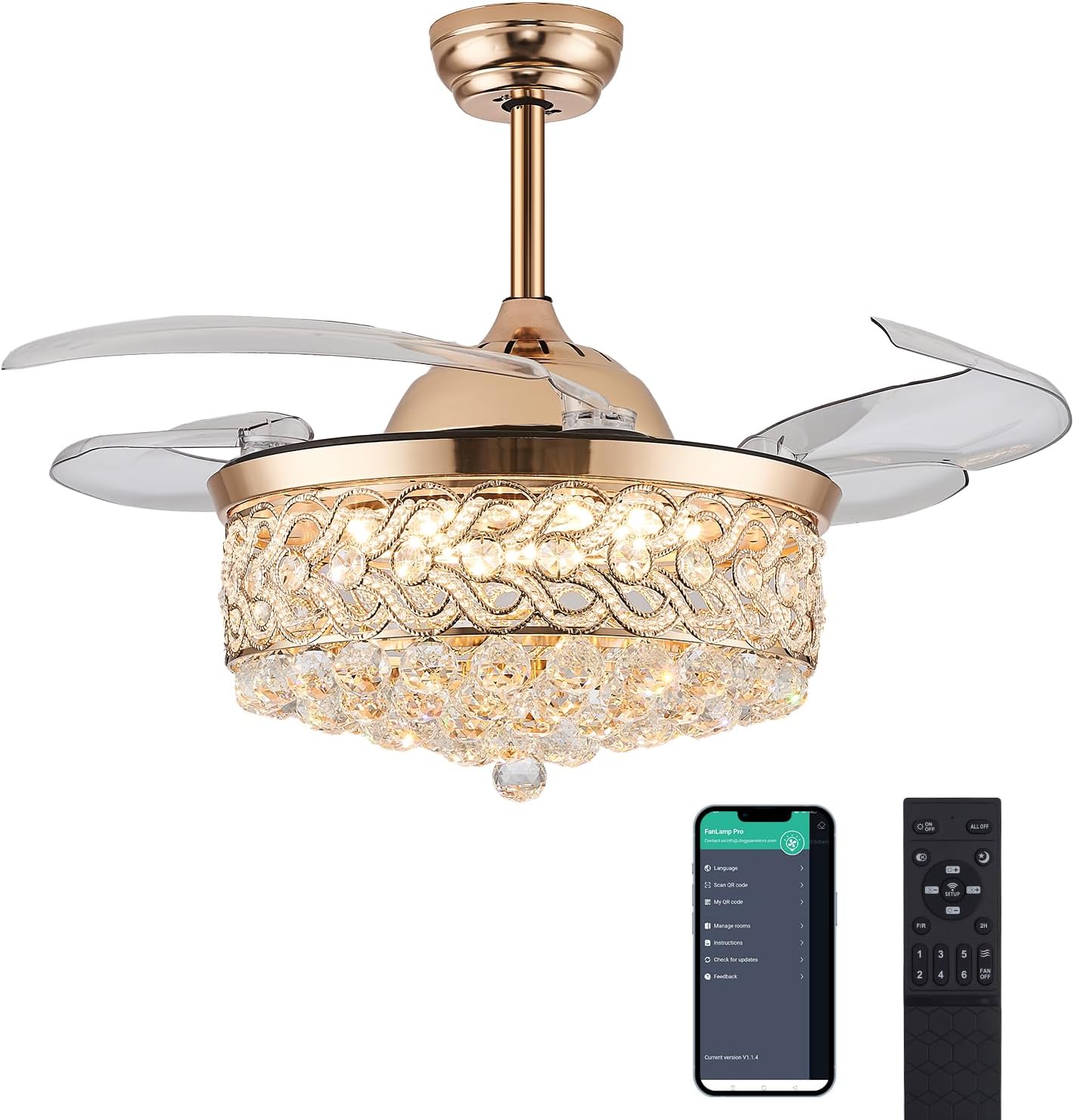 Amazon.com: DuMaiWay 42 Inch Reverse Dimmable Fandelier Retractable ...