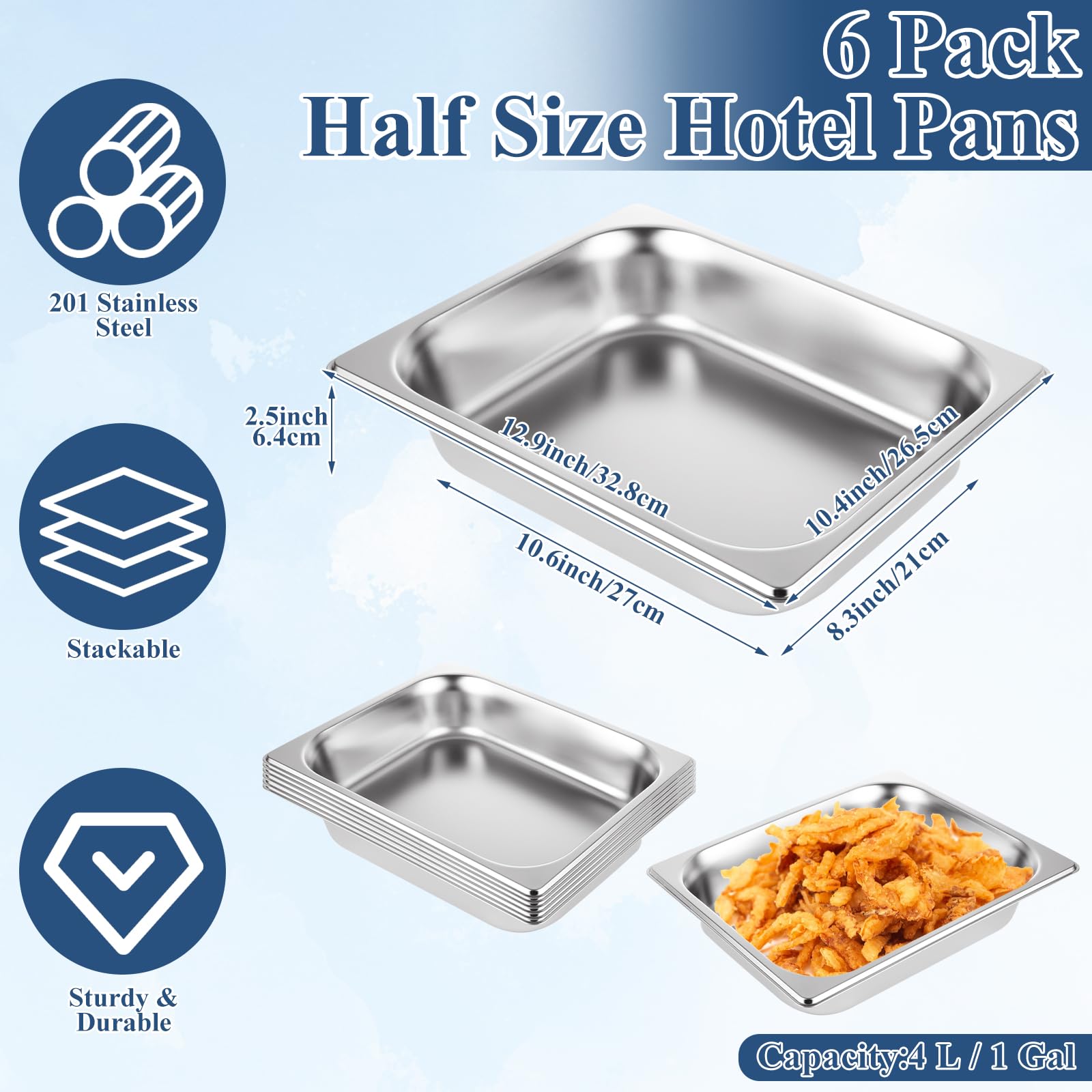 Snapklik.com : 6 Pack Half Size Hotel Pans, 1/2 Inch 2.5 Inch Deep ...