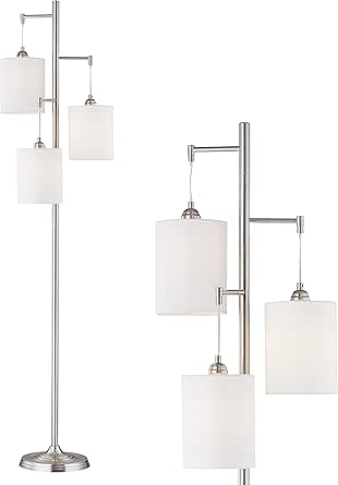 WOXXX Industrial Floor Lamp with White Fabric Shade Rustic Farmhouse ...