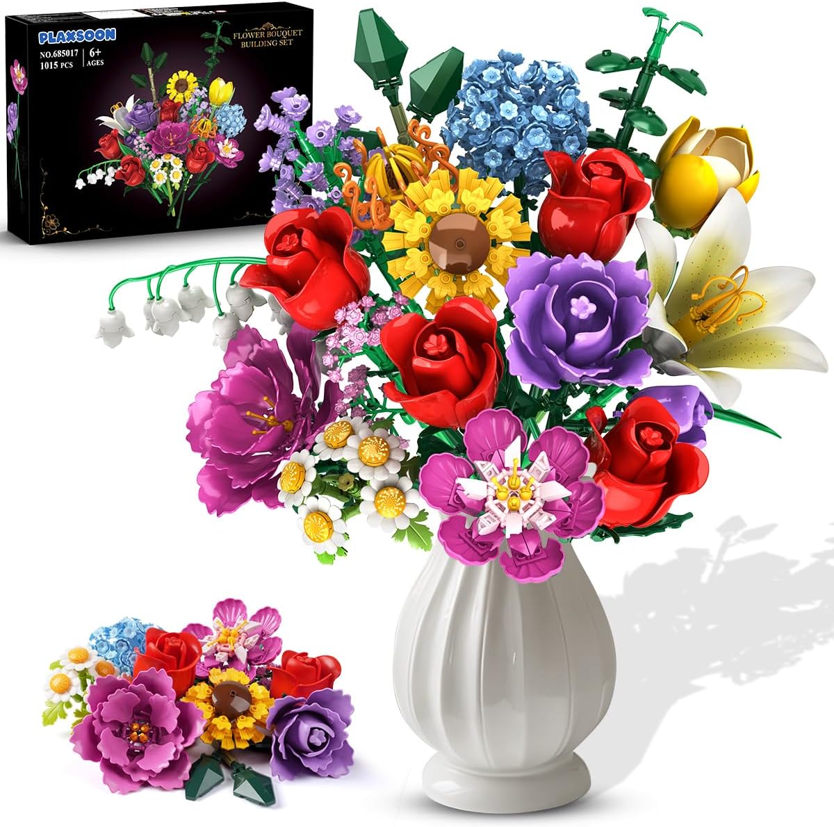 PLAXSOON Flower Bouquet Building Set, 18 Flowers Rose Building Block ...