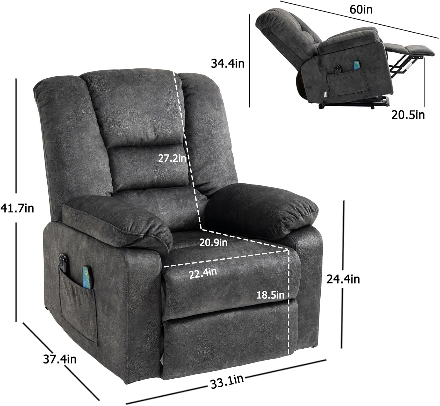 Maxspace Silla reclinable eléctrica, silla reclinable con calor y ...