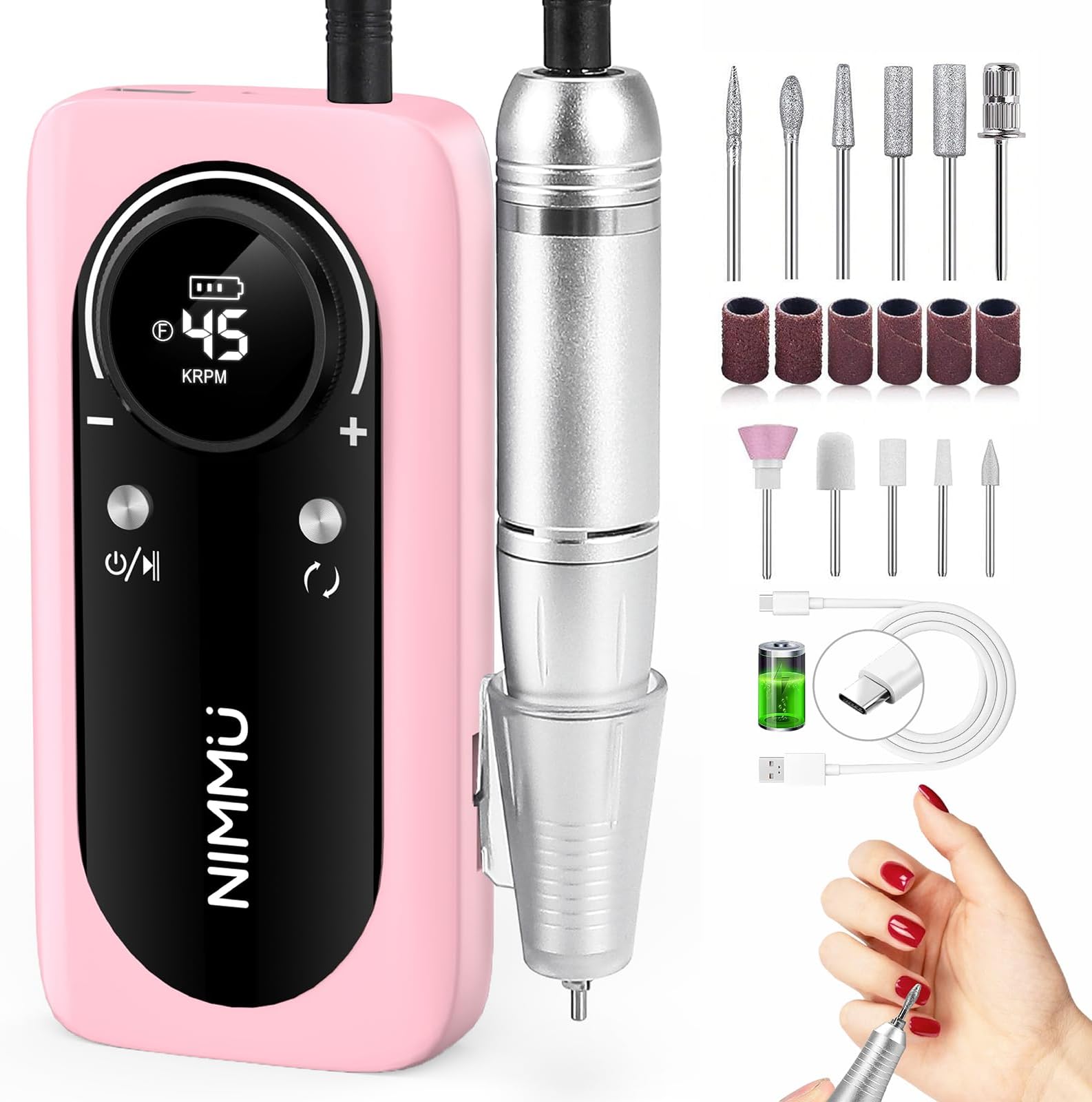 Amazon.com: Nimmu Portable Nail Drill Professional, 45000RPM Electric ...
