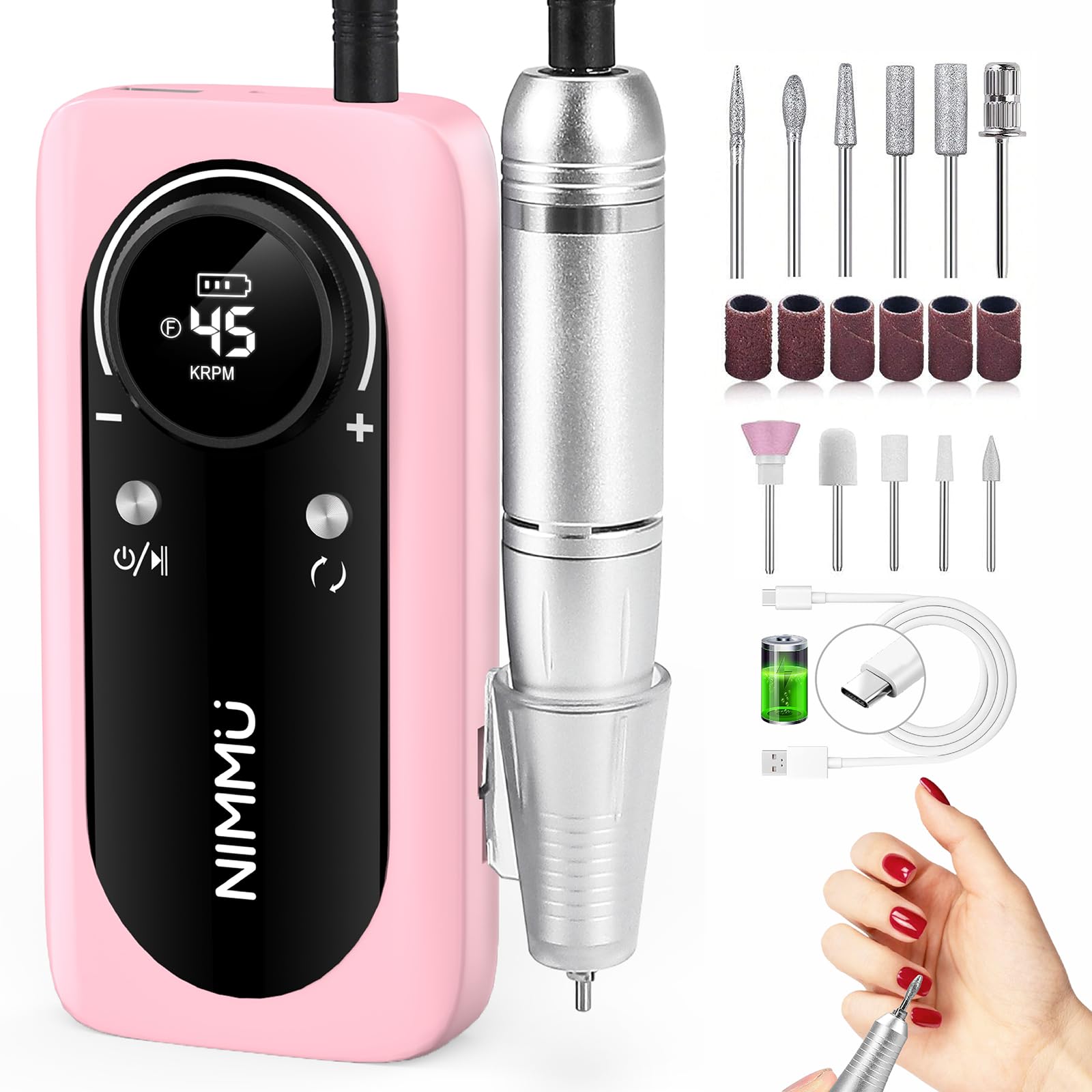 Amazon.com: Nimmu Portable Nail Drill Professional, 45000RPM Electric ...