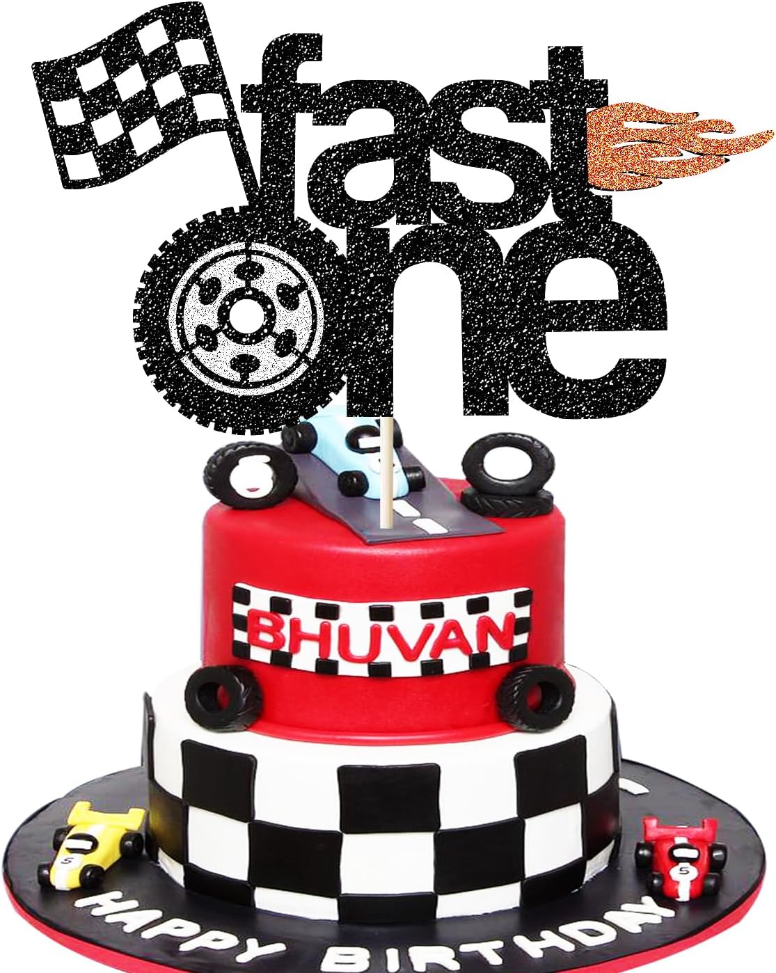 Amazon.com: Fast One Cake Topper Racing 1st Birthday Cake Topper ...