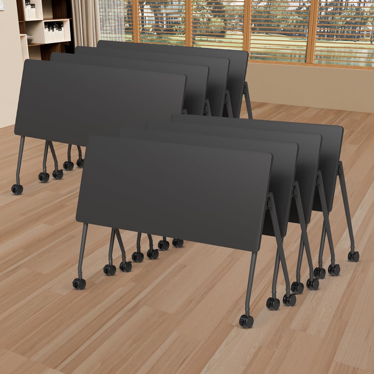 Amazon.com: Folding Conference Room Table, Black Modern Conference ...
