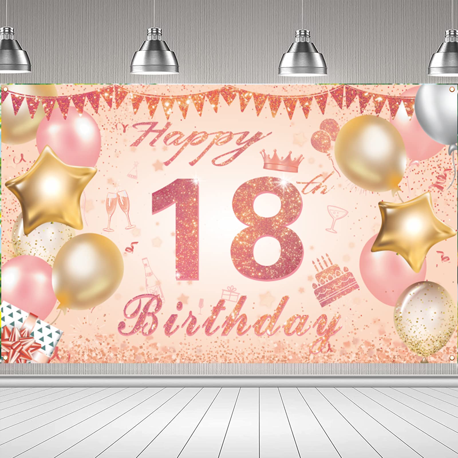 Buy 18th Birthday Banner Rose Gold, Extra Large Fabric Happy Eighteenth ...