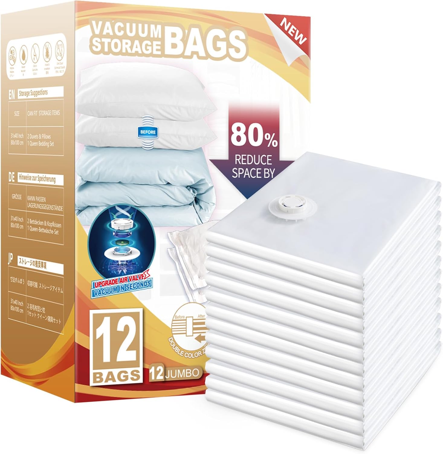 Amazon.com: TAILI 12 Pack Vacuum Storage Bags, Jumbo Vacuum Seal Bags ...