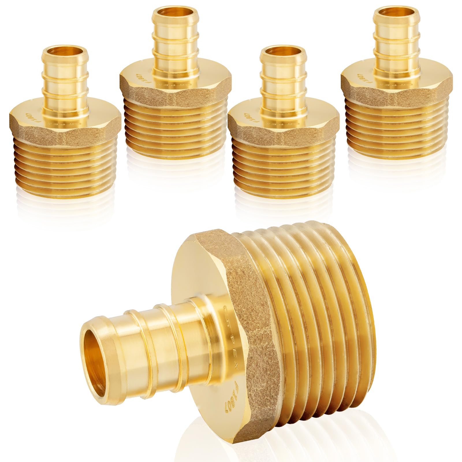 Snapklik.com : 5-Pack PEX Fittings, 3/4" PEX X 1" Male NPT, Brass Pex ...
