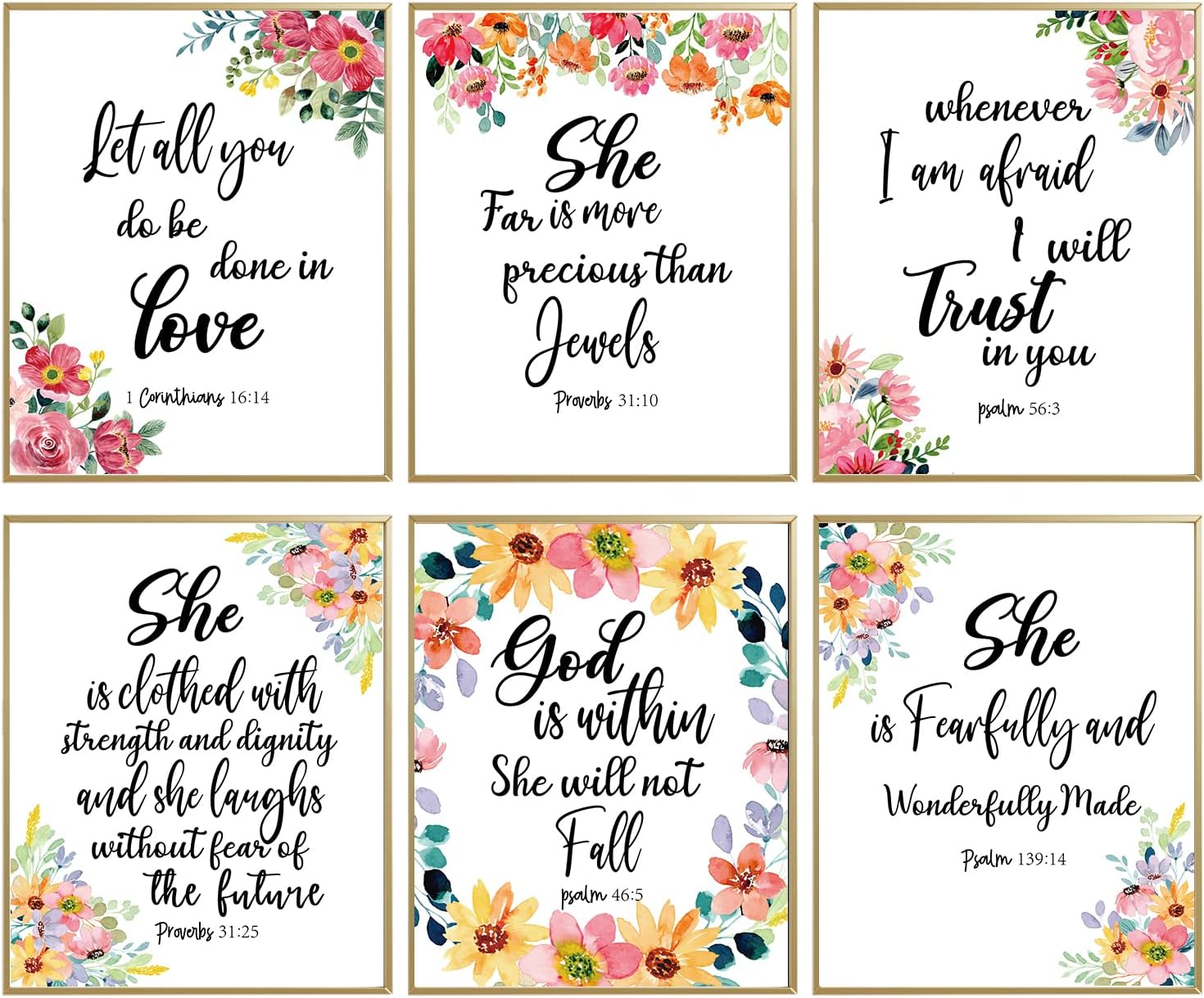 Amazon.com: Motivationa Flowers Wall Art Posters Bible Verse Wall Art ...
