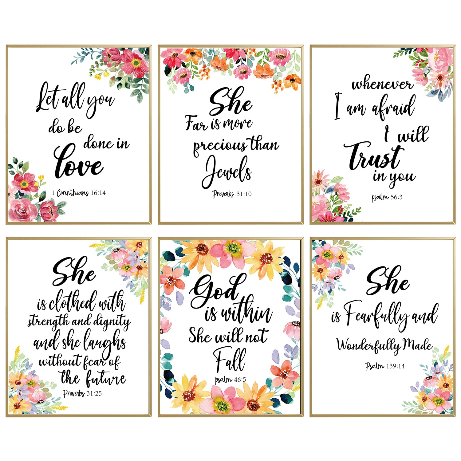 Amazon.com: Motivationa Flowers Wall Art Posters Bible Verse Wall Art ...