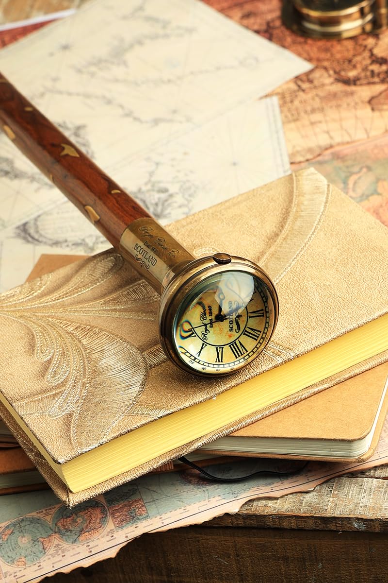 Snapklik.com : Handmade Clock Handle Walking Stick Solid Brass Clock ...