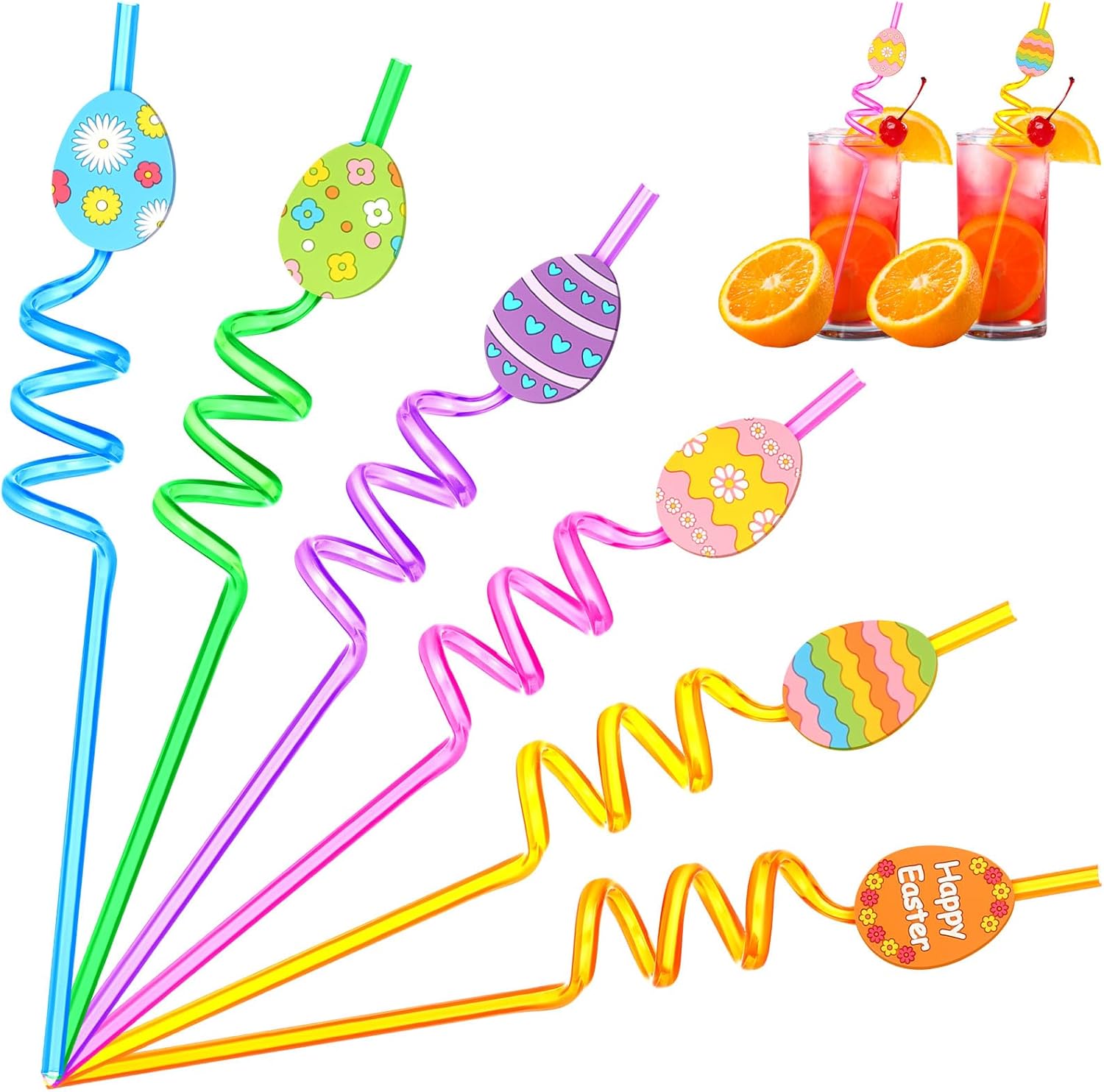 Amazon.com: Uiifan 30 Pcs Easter Crazy Straws Easter Egg Spiral ...