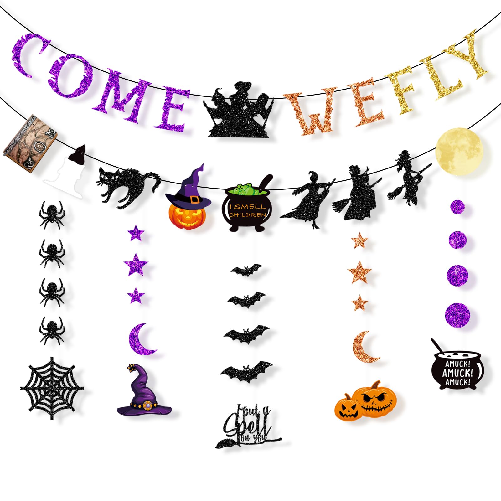 Amazon.com: Glitter Halloween Banner Decoration - Halloween Hanging ...