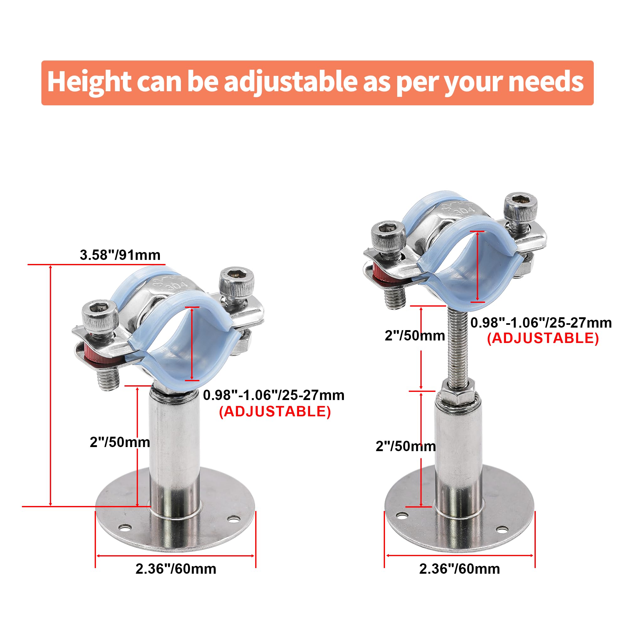 Snapklik.com : 2 Pcs 304 Stainless Steel Pipe Supports, Wall Mount ...