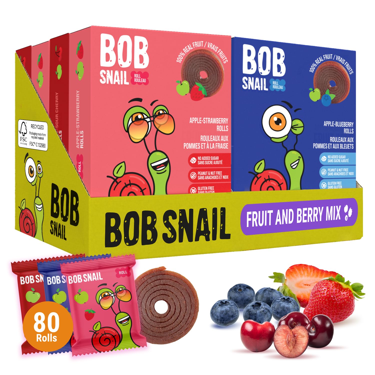 Bob Snail Healthy Snacks Sweet & Sour Family Pack - Fruit Rolls with ...