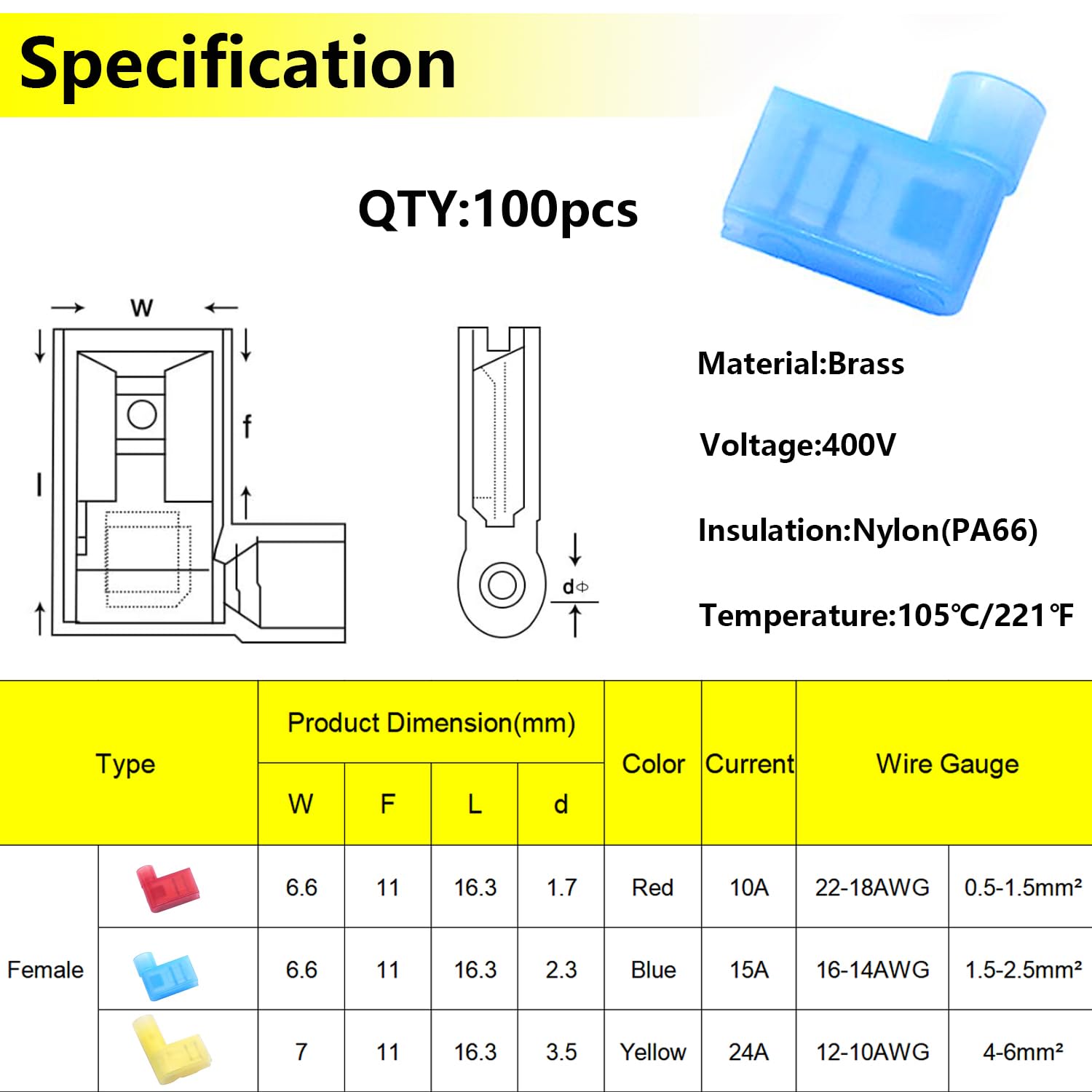 Snapklik.com : Smseace 100Pcs Blue Right Angle Spade Connector 16-14AWG ...