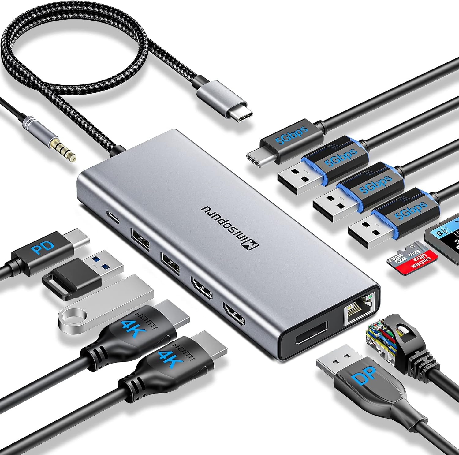 USB C Docking Station Dual Monitor, 14 In 1 Minisopuru USB C Hub Dual ...