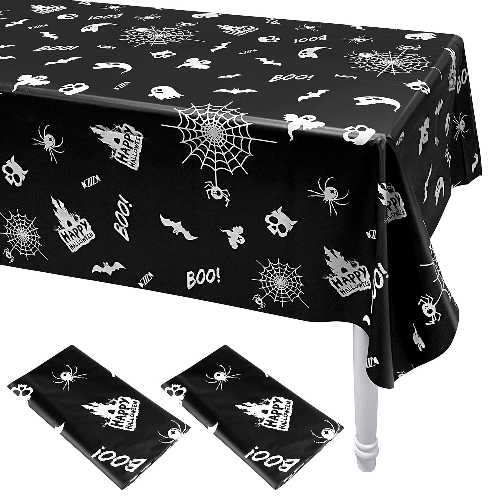 ELECLAND 2Pcs Black Halloween Tablecloth 54x108 inch Spider Web ...