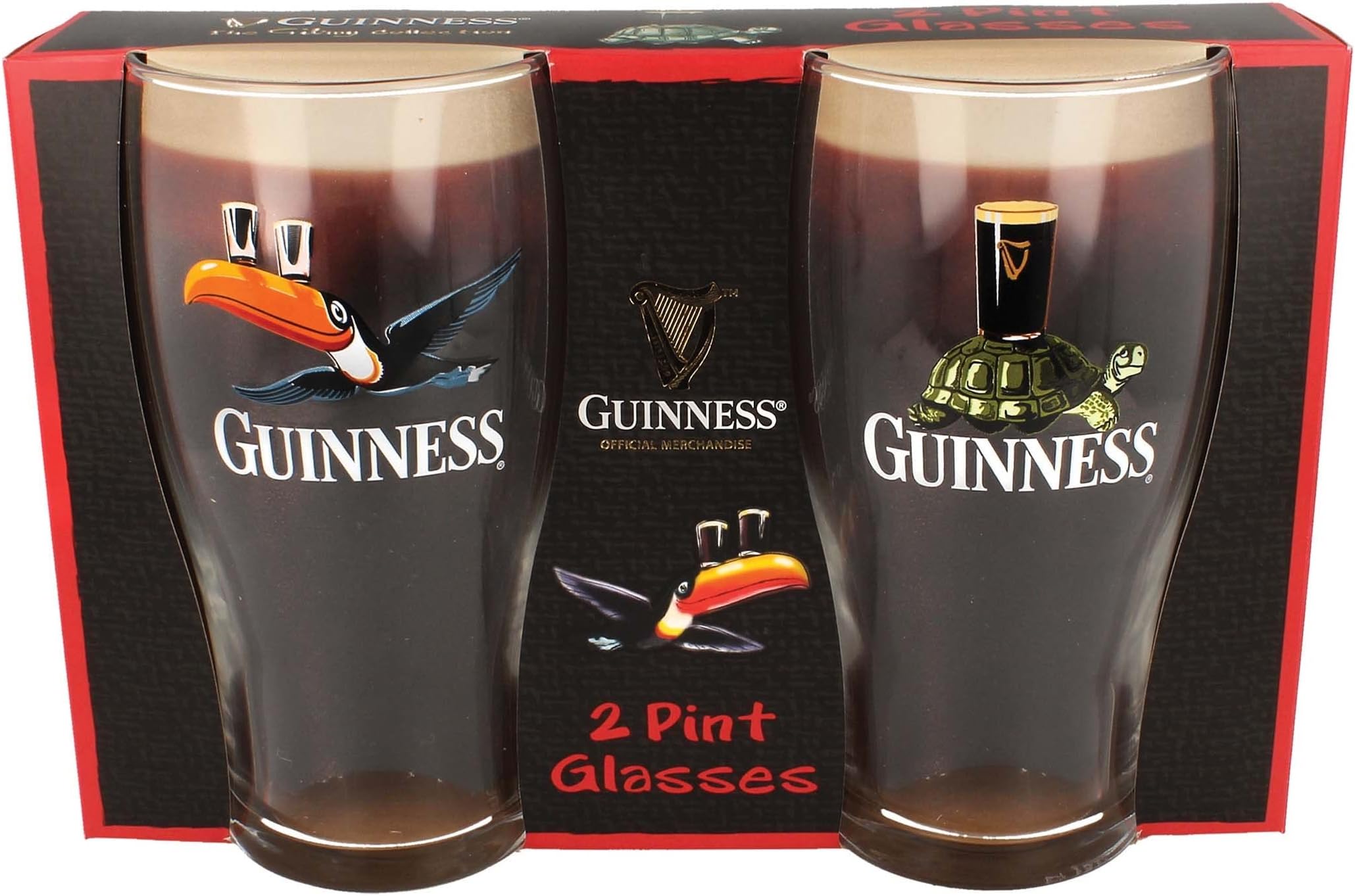 Guinness Official Merchandise Tortoise/Toucan Gilroy 2 Pint Glass Set ...