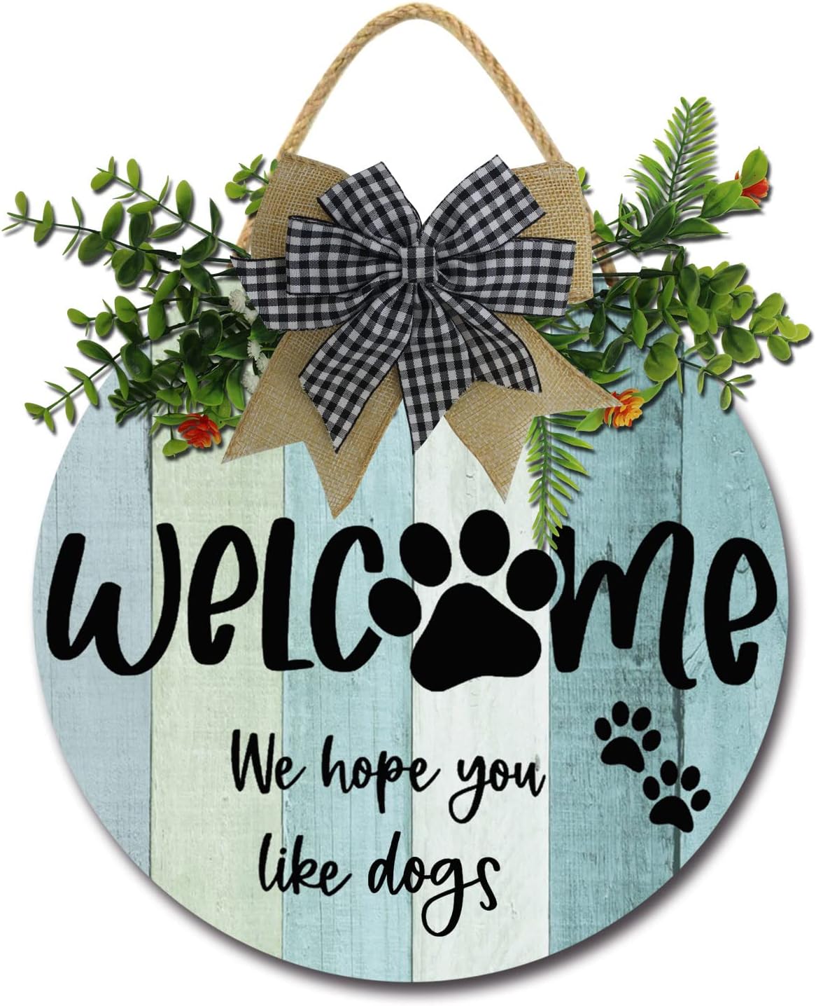Amazon.com: Isaric Dog Welcome Sign We Hope You Like Dogs Wooden Door ...