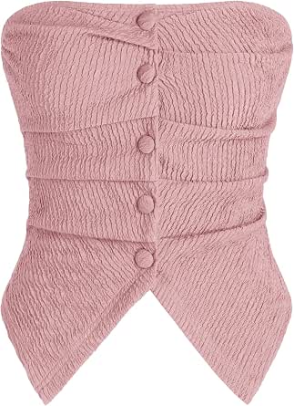 CIDER Solid Texture Button Tube Top: Pink, XXS at Amazon Women’s ...