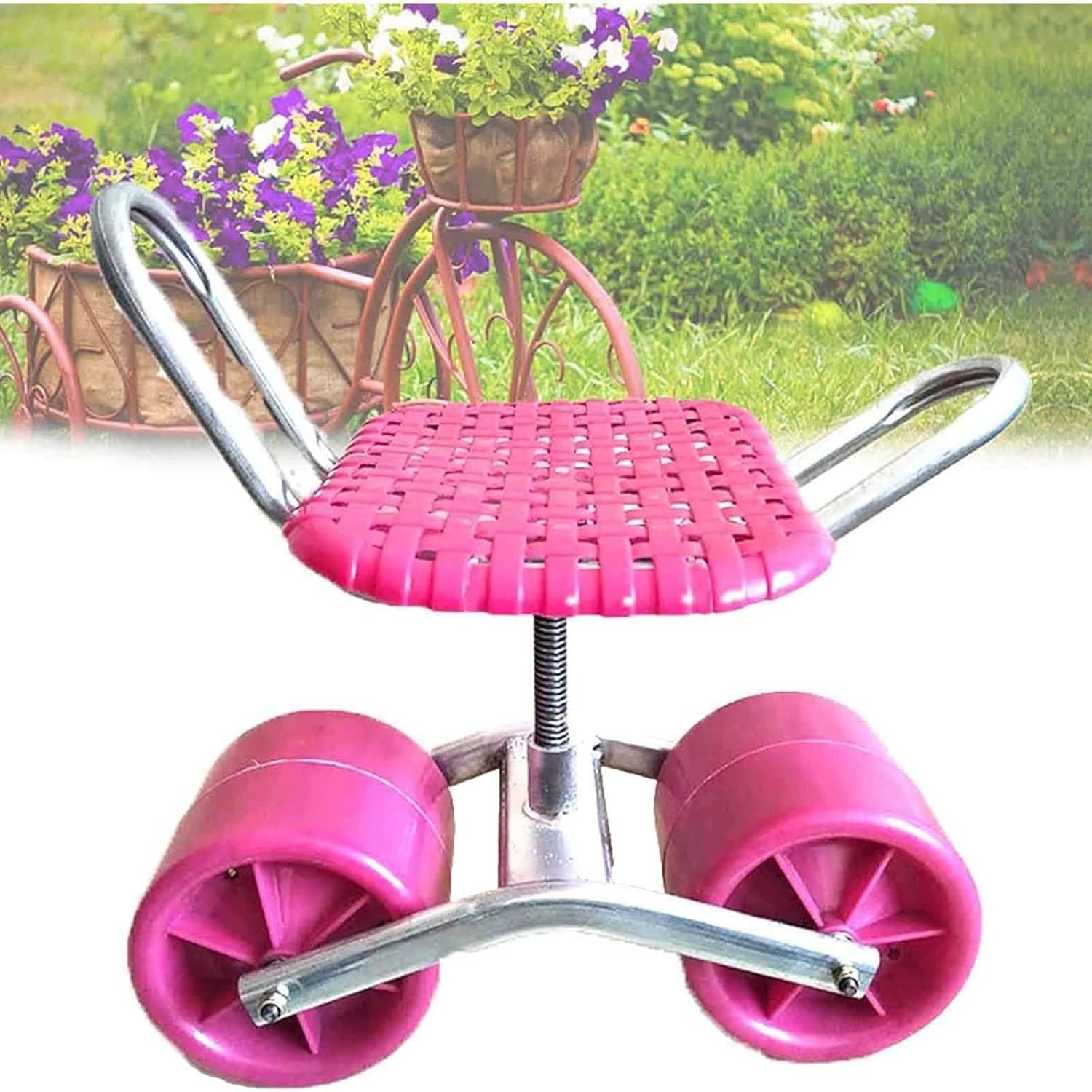 Amazon.com: Rolling Garden Seat, Pink Garden Cart Rolling Stool with ...
