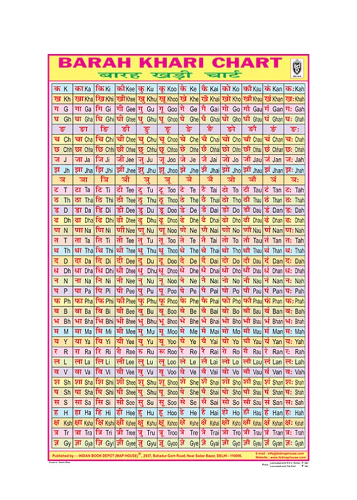 ANAGHA Hindi Barah Khadi Chart Pictorial Without Pvc Rollers | For ...