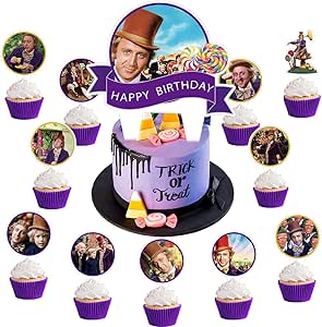 Amazon.com: ErdbaR 𝓦𝓲𝓵𝓵𝔂 𝓦𝓸𝓷𝓴𝓪 Cake Topper and Cupcake Toppers Set ...