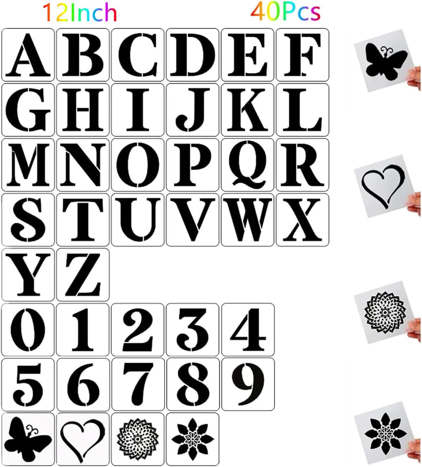 Amazon.com: 12 Inch Letter Stencils and Numbers,40 Pcs Reusable Plastic ...