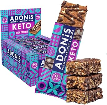 Adonis Hazelnut Crunch & Cocoa High Protein Keto Bars (16x45g) | Vegan ...