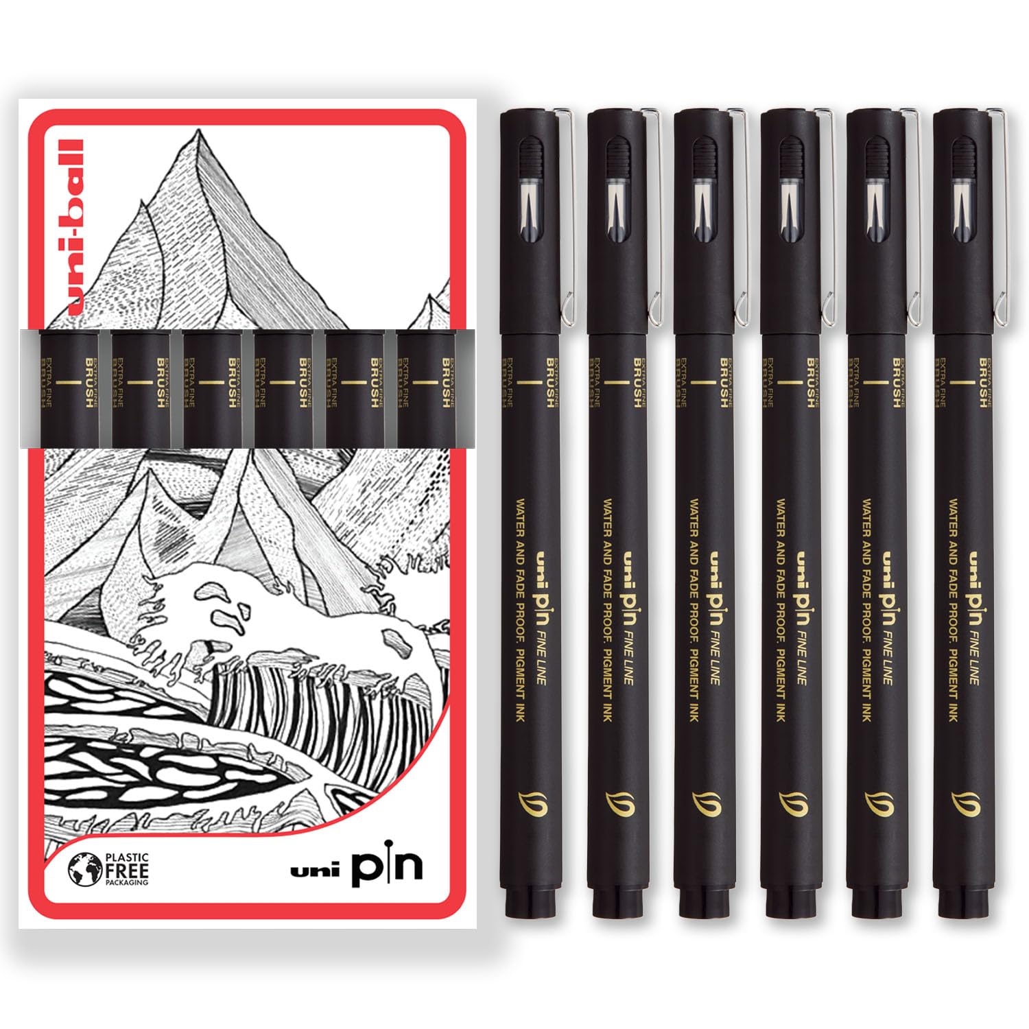 Uni Pin Fineliner Drawing Brush Pens - Brush Nibs - Black Ink - Extra ...