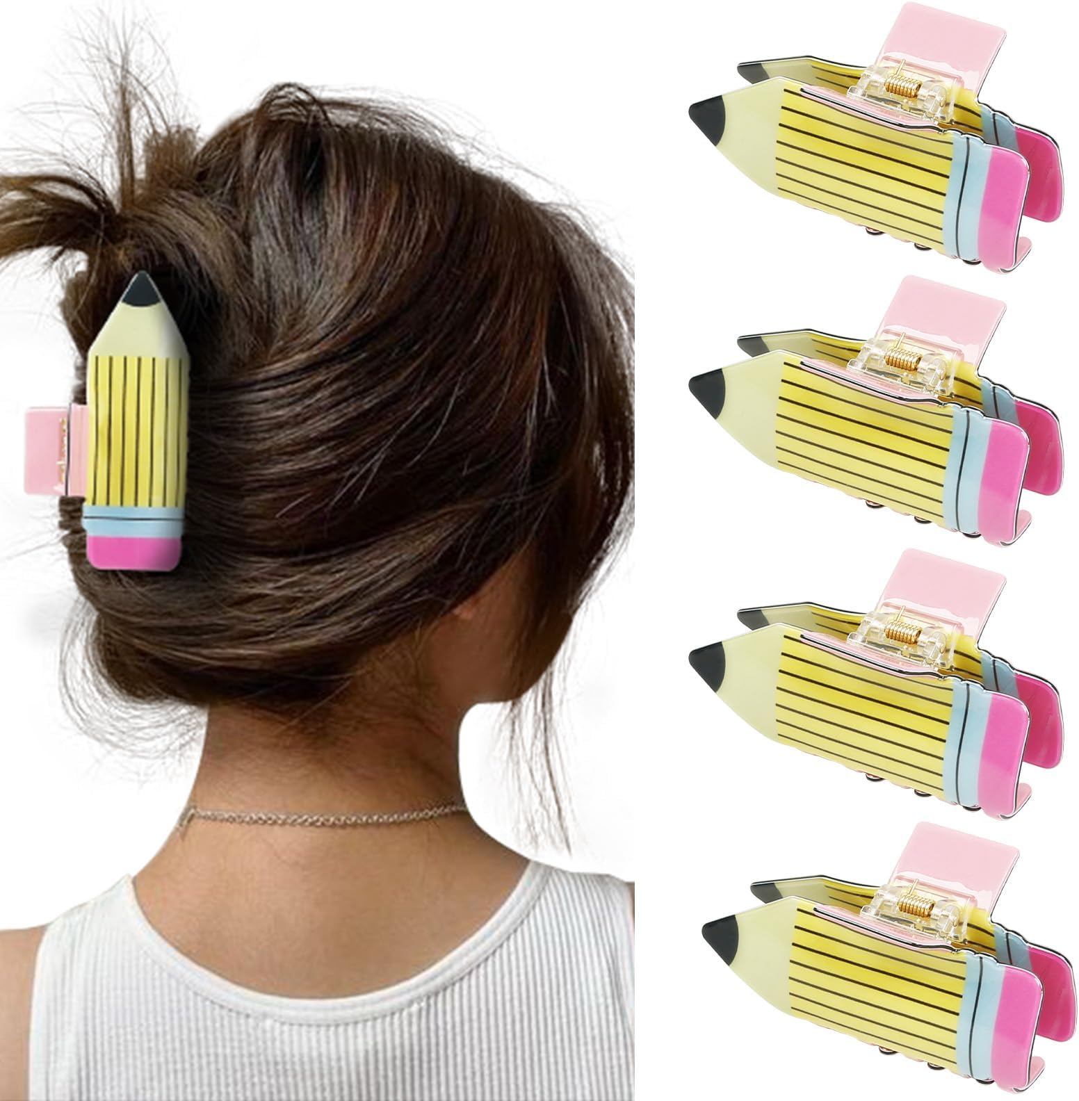 Amazon.com: AUDTOPE Pencil Hair Claw Clips for Women Girls, 3 Pack, 3.3 ...