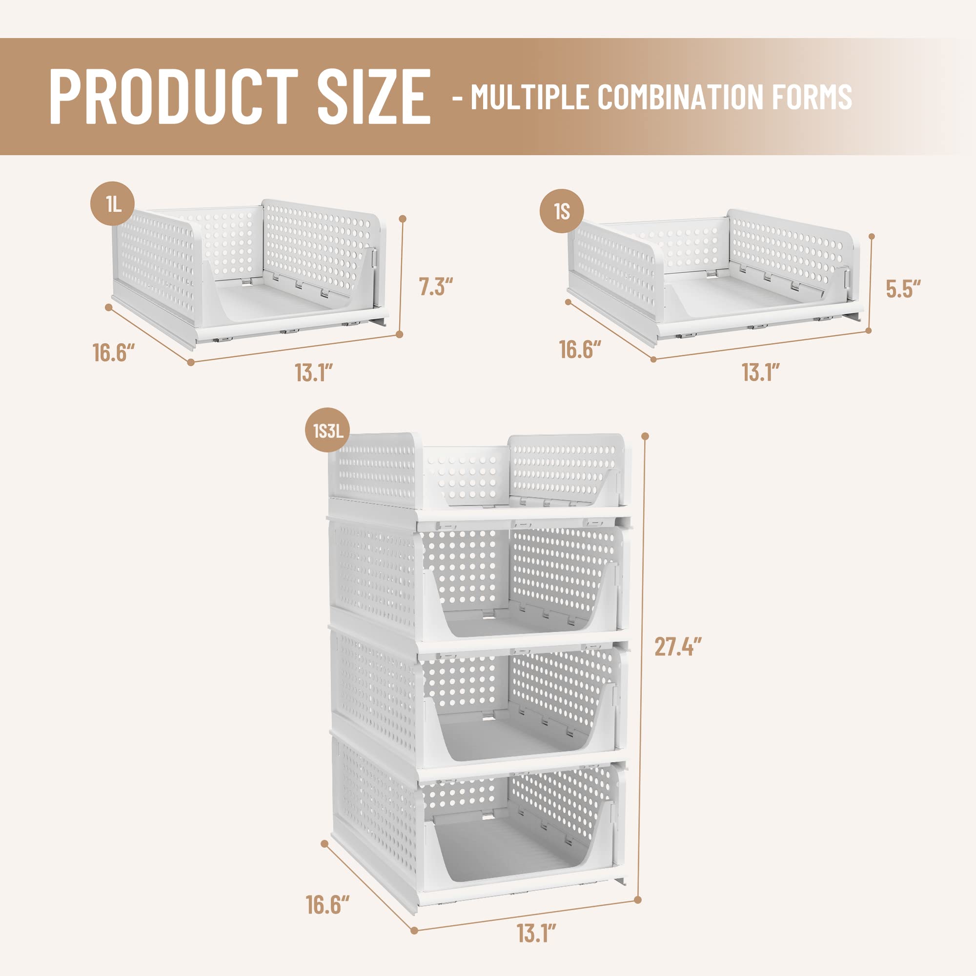 Pinkpum Stackable Plastic Storage Basket-Foldable Closet Organizers and ...