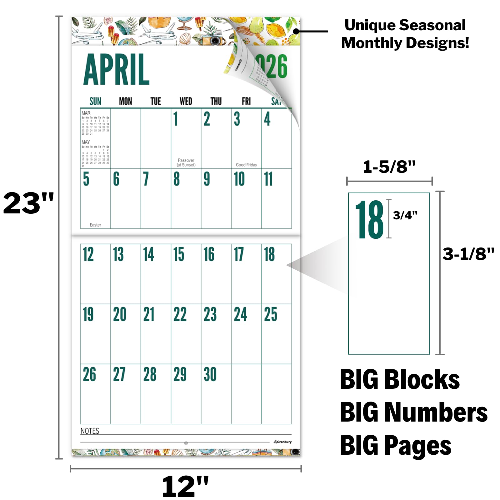 Snapklik.com : Large Print Wall Calendar 2026, 12x23" Open, Monthly ...