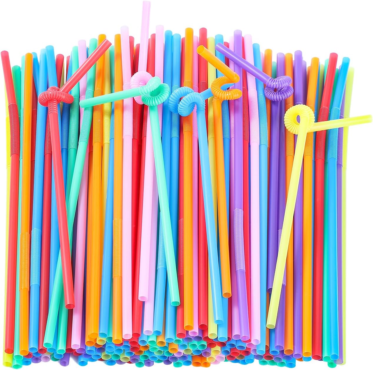 Amazon.com: 150 Pcs Colorful Plastic Long Flexible Straws - 0.23 ...
