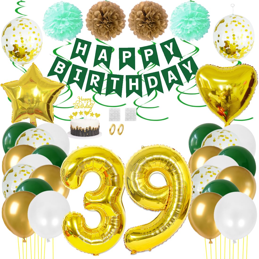 Amazon.com: Juland 39th Birthday Party Decorations Gold Green Happy ...