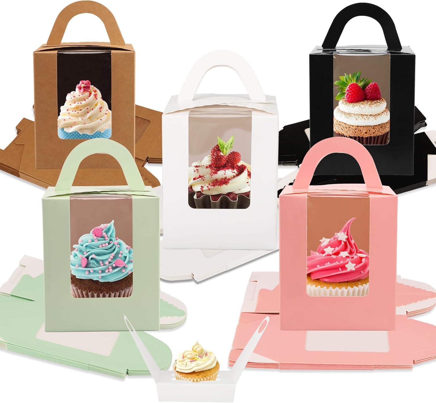 50 Pieces Single Cupcake Boxes, Cake Boxes with Window, Cupcake Carrier ...