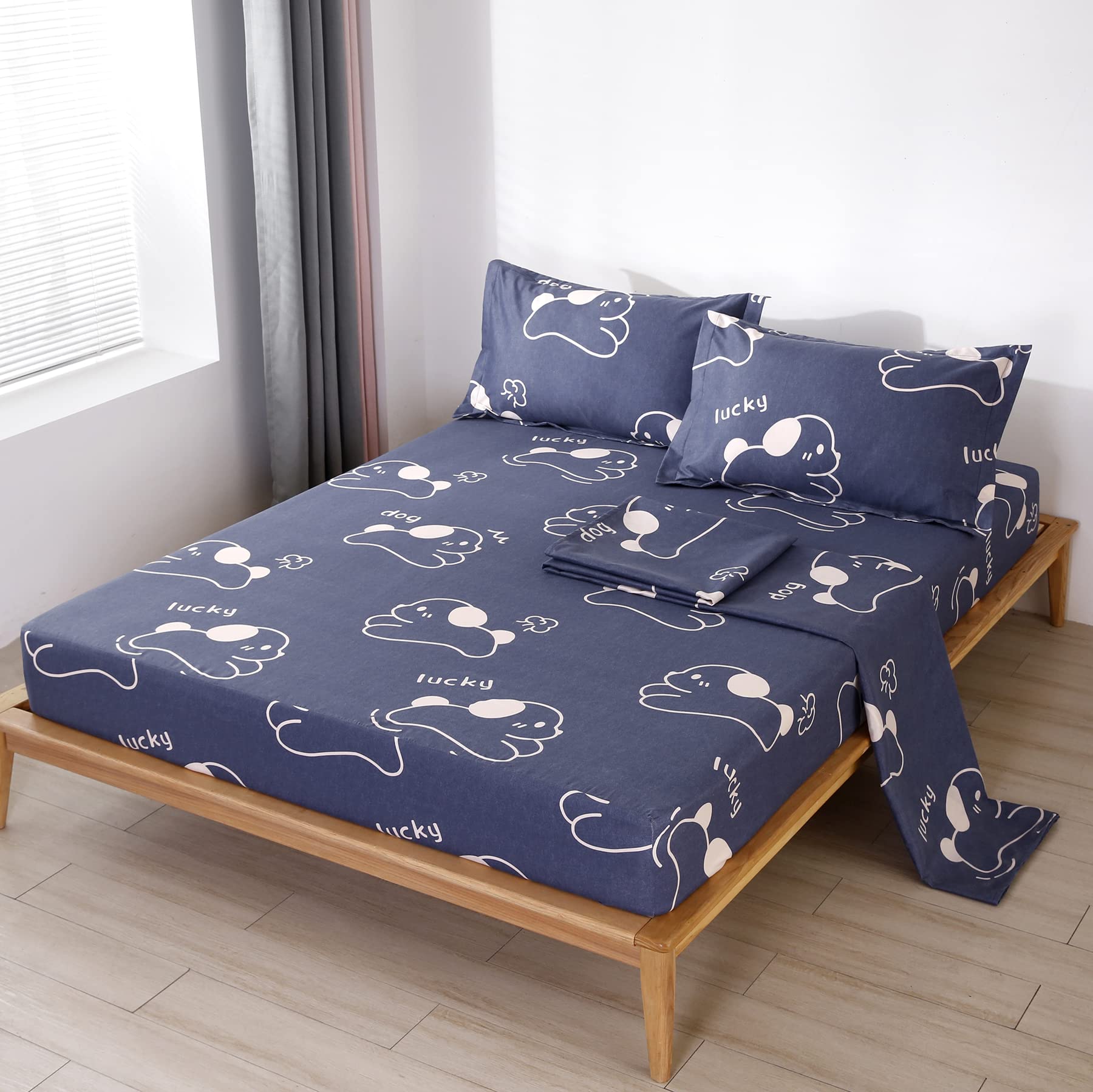 Amazon.com: Mengersi Kids Sheet Set Dog Pattern for Girls Dots Twin Bed ...