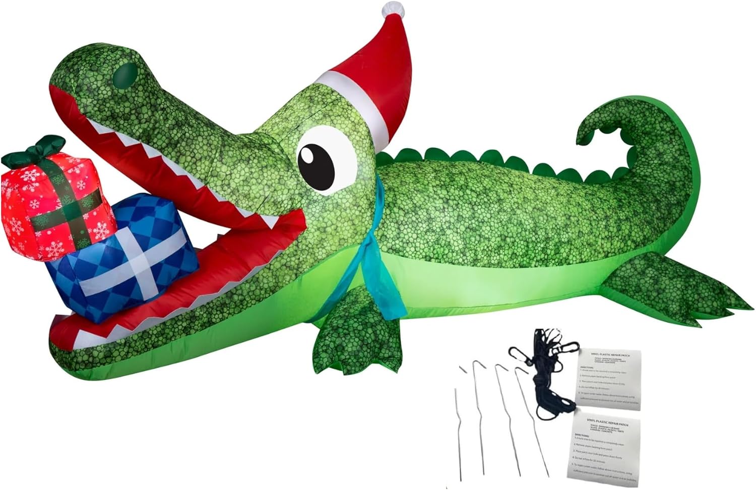 Amazon.com: Christmas Inflatable Gator with Gift Sceen 9 Foot Wide LED ...