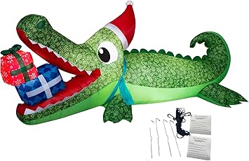 Amazon.com: Christmas Inflatable Gator with Gift Sceen 9 Foot Wide LED ...