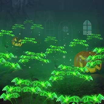 2Pack Solar Bat Garden Lights for Halloween Decorations outdoor,12LED ...