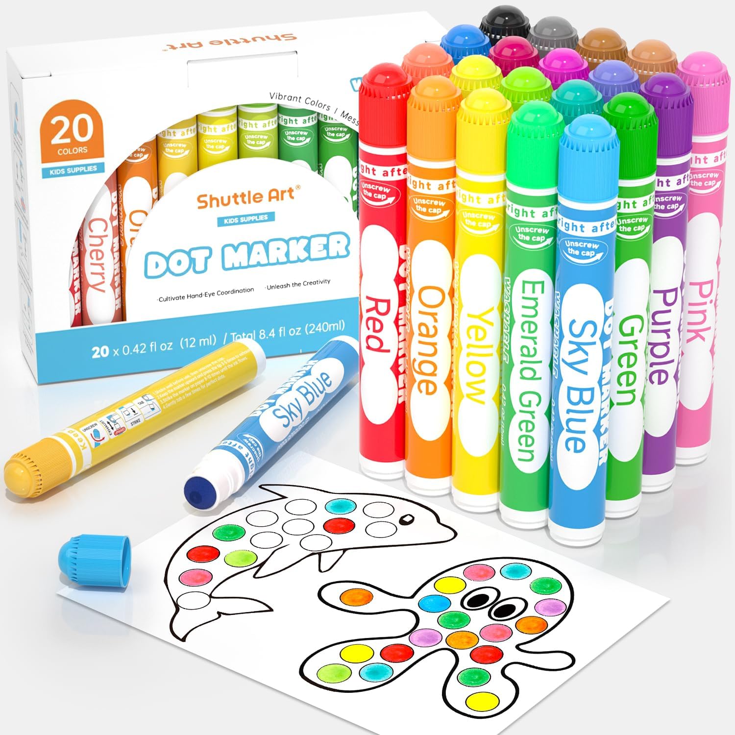 Shuttle Art Bingo Dabber Pens, 20 Colours Dot Markers for Toddlers ...