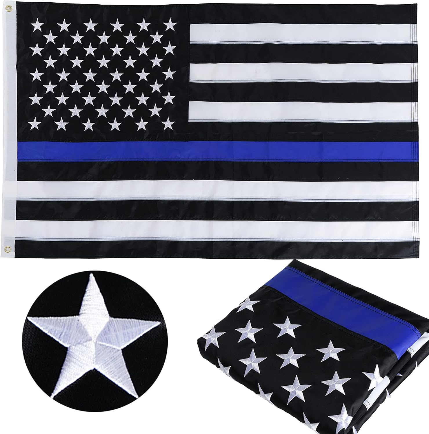 Amazon.com : Thin Blue Line Flag 3x5 ft, American Police Flag for ...