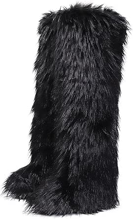 Amazon.com | YFJNV Luxury Over-Knee Faux Fur Boots, Thigh High Fur ...