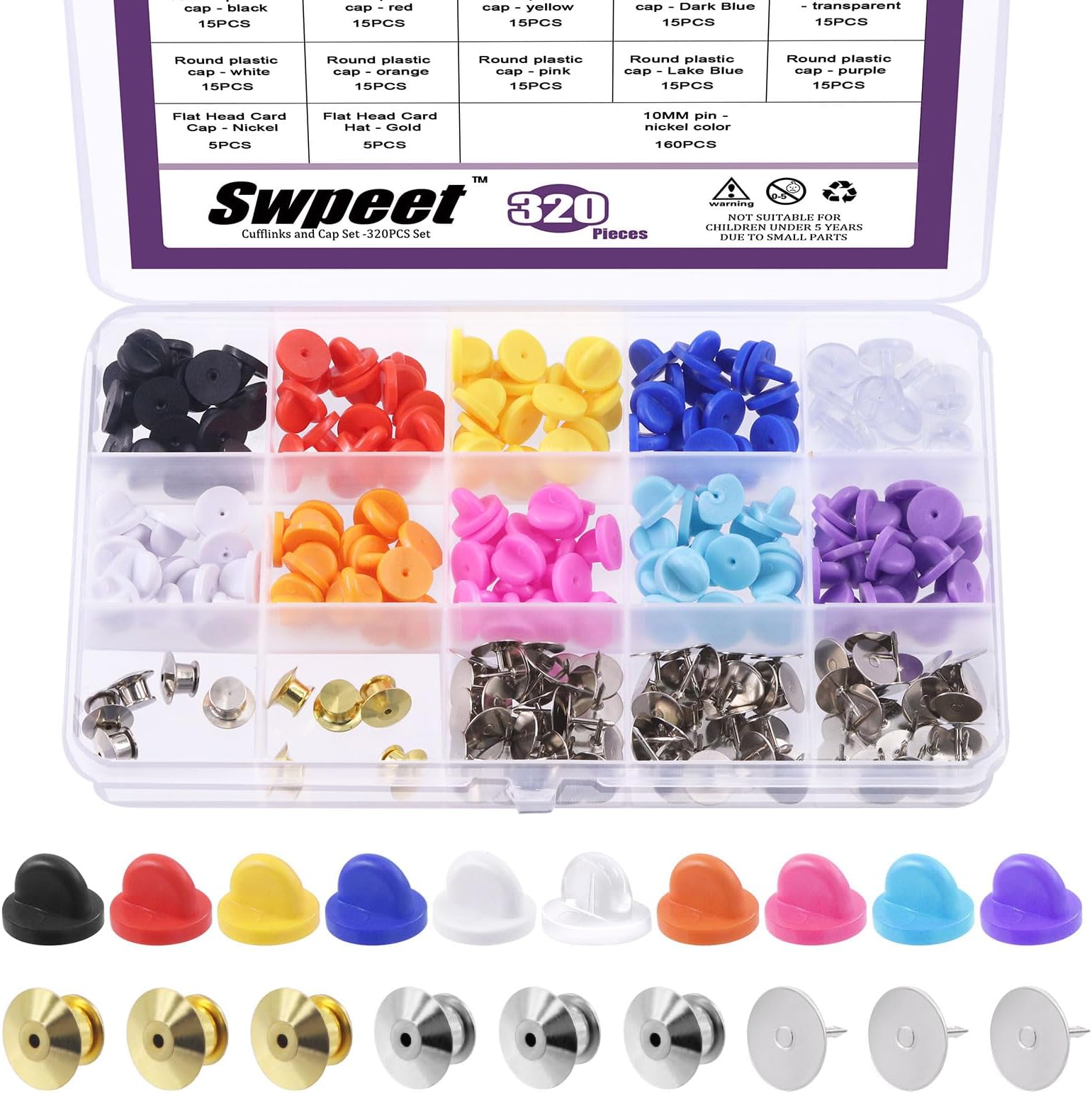 Amazon.com: Swpeet 320Pcs Rubber Pin Backs Locking Butterfly Clutch ...