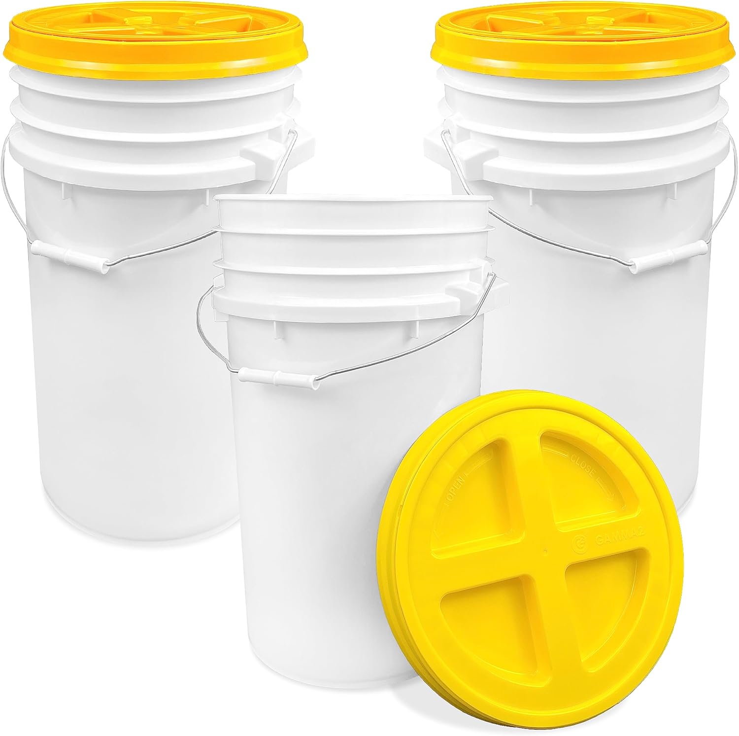 Amazon.com: ePackageSupply 7 Gallon White Bucket with Yellow Gamma Screw on Lid, Food Grade ...