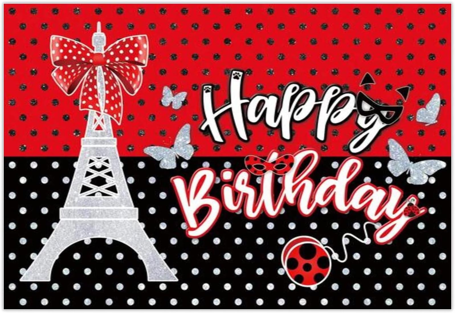Amazon.com : MELTELOT Ladybug Backdrop Banner Eiffel Tower Bow Decor ...