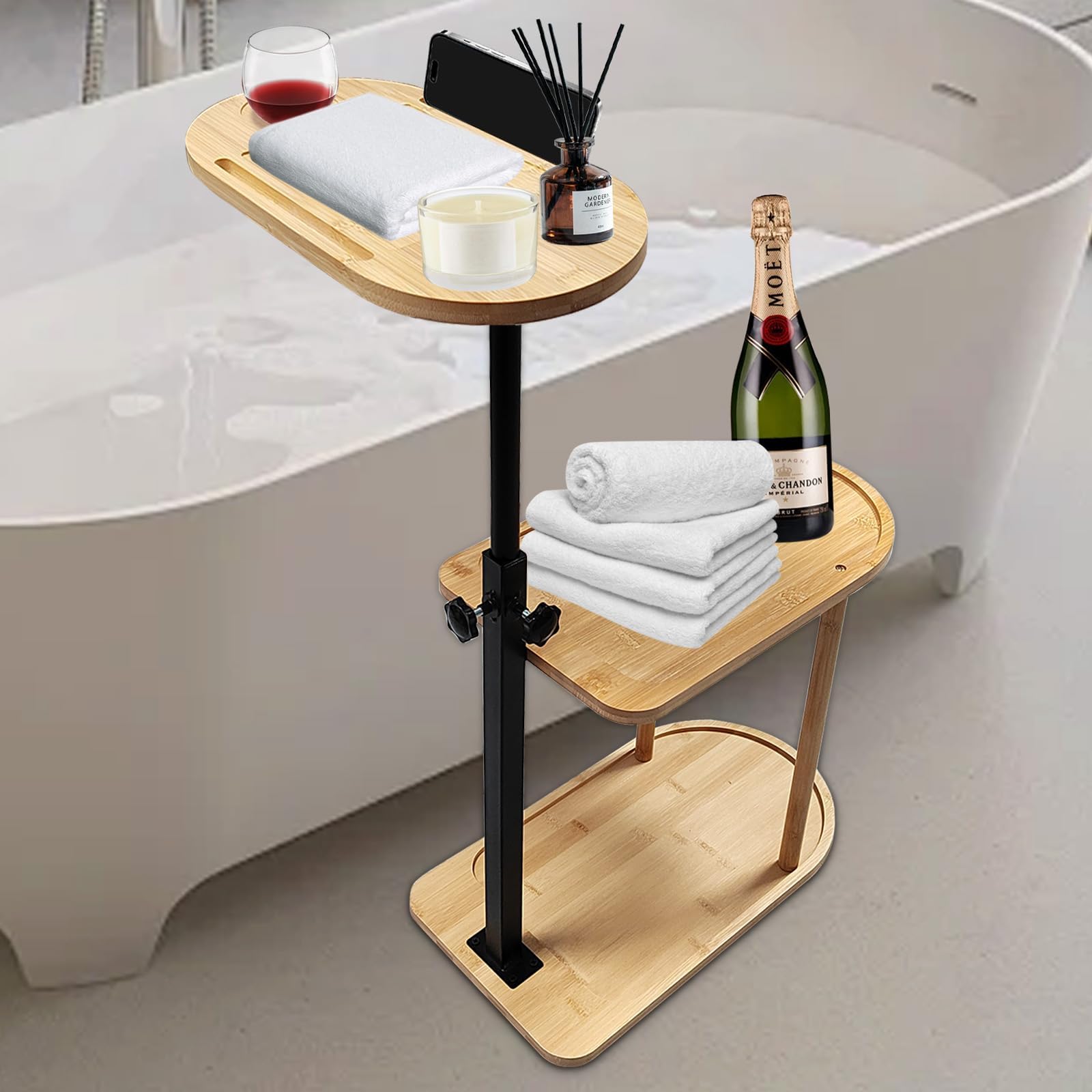 Amazon.com: 3 Layer Bath Tub Tray Table, Liftable Freestanding Bamboo ...