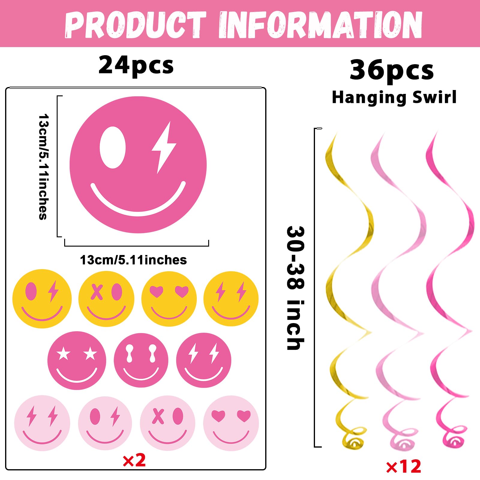 Snapklik.com : 60 PCS Preppy Birthday Party Decorations Hot Pink Smile ...