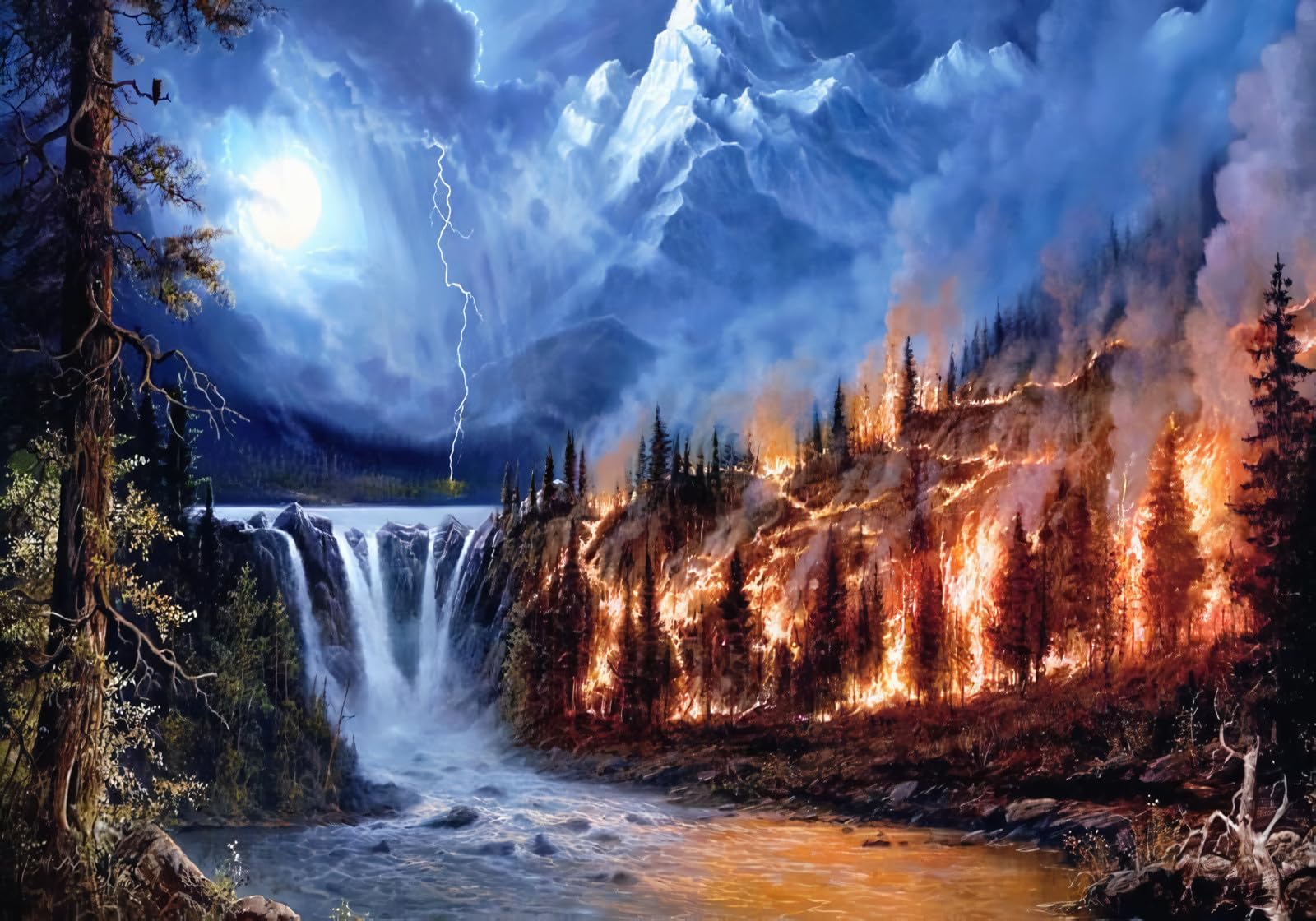 Wallpaper Fire Waterfall Poster, Kunstdruk Fire In The Mountains